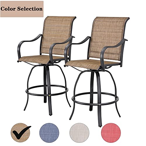 LOKATSE HOME 3 Pcs Patio Bar High Swivel Stools Set, 2 Tall Chairs and 1 Height Outdoor Bistro Table, Khaki