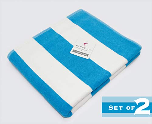 COTTON CRAFT Pool Lounge Chair Cover - 2 Pack - Chaise Beach Picnic Spa Towel - Cabana Stripe - Soft Premium Ringspun Terry Cotton - Oversized - 32 inch Wide x 82 inch Long with 7 inch Pocket β Aqua