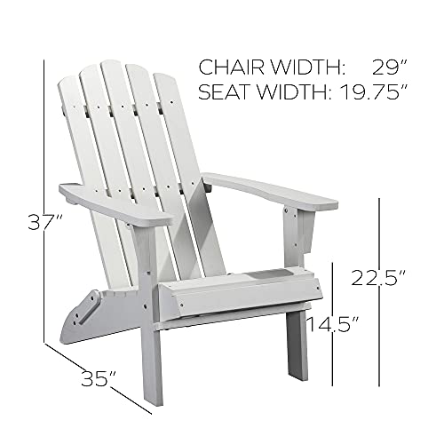 PolyTEAK Folding Adirondack Chair, Premium Weather Resistant Poly Lumber, Outdoor Patio Furniture, Up to 300 lbs, Plastic Adirondack Chairs for Patio Garden Fire Pit, Classic Collection - White