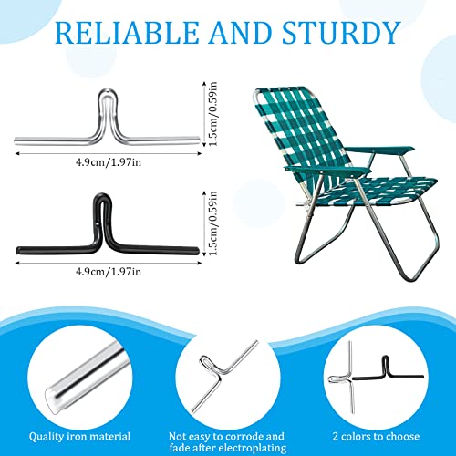 120 pcs Webbing Clips Lawn Chair Webbing Silver Black Lawn Chair Webbing Clips Patio Chair Webbing Replacement for Chair Frame Rubber Webbing Repair for Sofa Chair Furniture