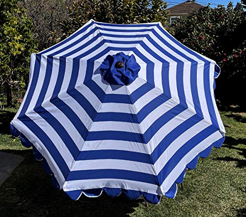 BELLRINO DECRO Royal/White Scalloped Edge Replacement Edge Umbrella Canopy for 9ft 8 Ribs (Canopy Only) C004-8RW-ROYAL