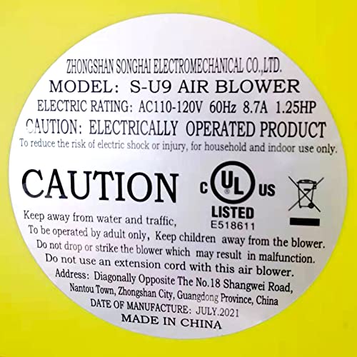 WGIA 950w(1.25HP) Blower for Inflatable Bounce House, Commercial Electric Pump Fan for Inflatable Water Slides & Screen Movie, Quick Blow Up, Air Blower for Inflatables(UL Certification)