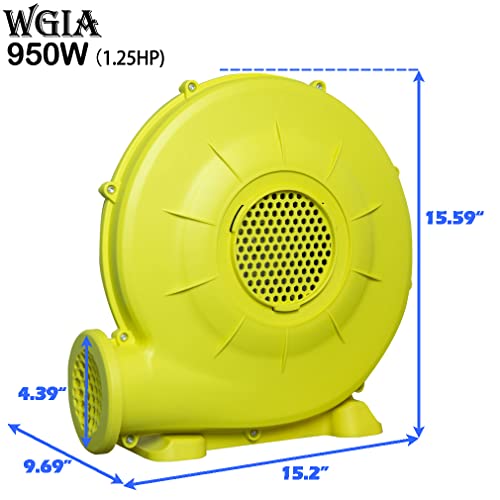 WGIA 950w(1.25HP) Blower for Inflatable Bounce House, Commercial Electric Pump Fan for Inflatable Water Slides & Screen Movie, Quick Blow Up, Air Blower for Inflatables(UL Certification)