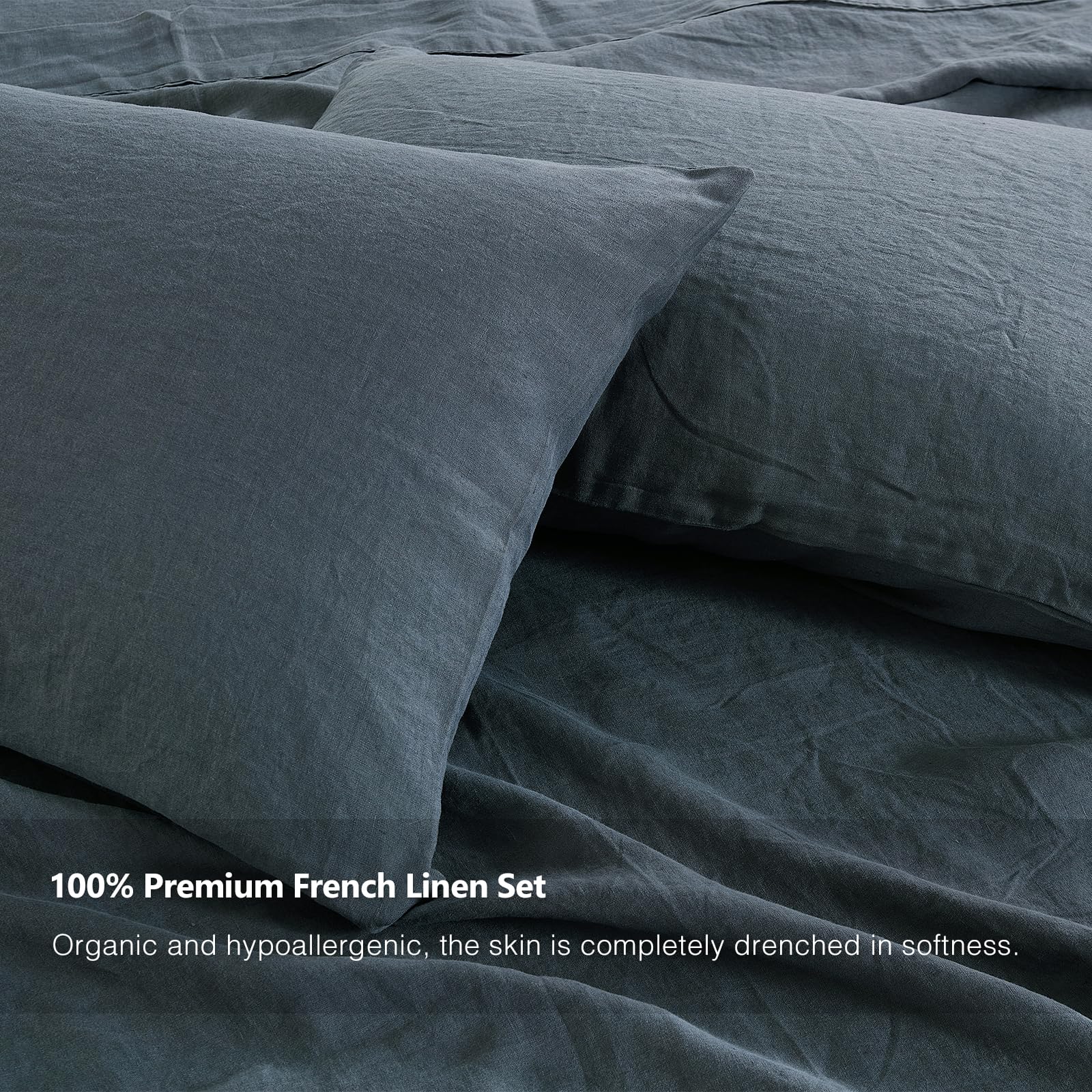 pinéllia Linen Sheets Full Size,Premium 100% Stone Washed French Linen Bed Sheets,Luxury Ultra Soft Durable 4-Piece Linen Bedding Sheet Set,Dark Grey