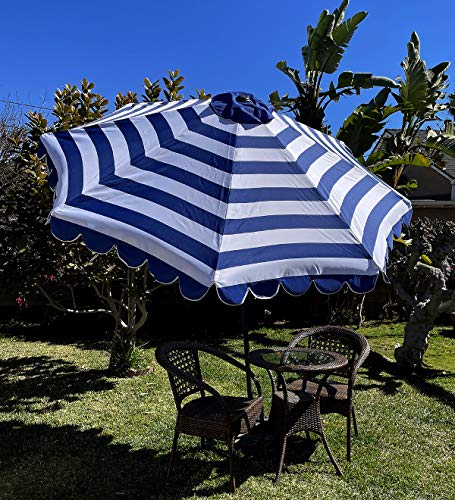 BELLRINO DECRO Royal/White Scalloped Edge Replacement Edge Umbrella Canopy for 9ft 8 Ribs (Canopy Only) C004-8RW-ROYAL