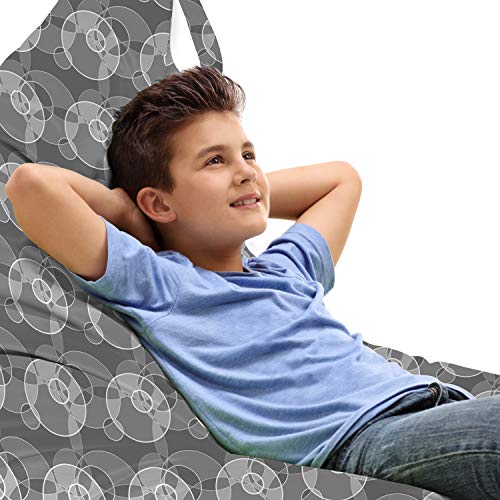 Ambesonne Geometric Lounger Chair Bag, Greyscale Rings Overlapping Ovals Interlocked Ellipses Retro Mosaic Modern Graphic, High Capacity Storage with Handle Container, Lounger Size, Grey