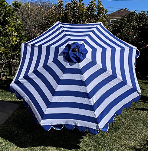 BELLRINO DECRO Royal/White Scalloped Edge Replacement Edge Umbrella Canopy for 9ft 8 Ribs (Canopy Only) C004-8RW-ROYAL