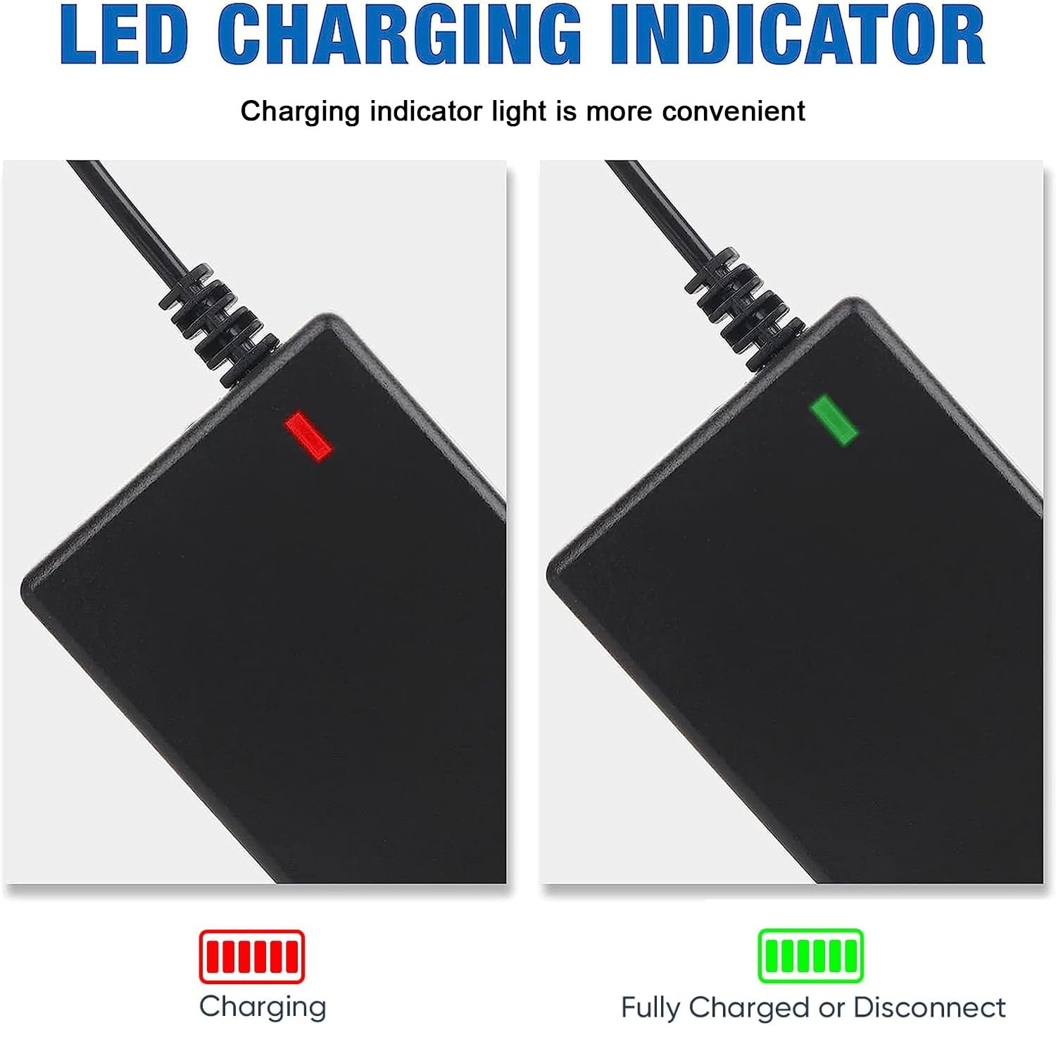42V 2A Charger 5 Plugs for 36V Lithium Battery Charger, Pack DC 5.5 * 2.1 /DC 5.5 * 2.5mm/ 8mm 3 Prong/ 8mm RCA/ 3-Pin Male XLR Connector