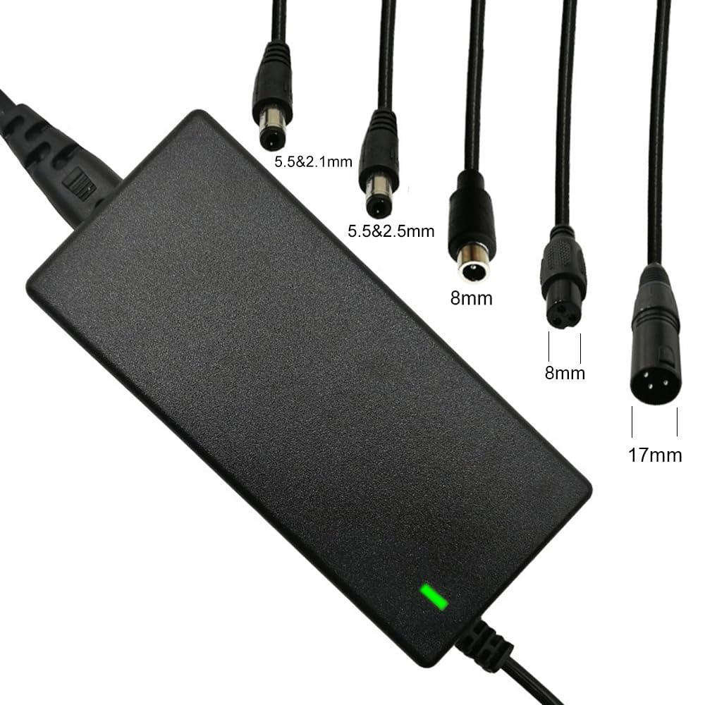 42V 2A Charger 5 Plugs for 36V Lithium Battery Charger, Pack DC 5.5 * 2.1 /DC 5.5 * 2.5mm/ 8mm 3 Prong/ 8mm RCA/ 3-Pin Male XLR Connector