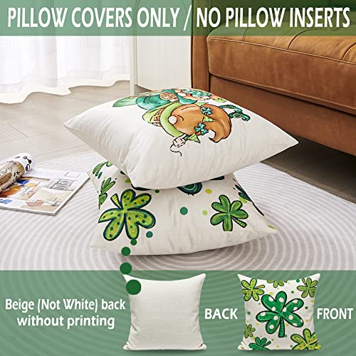 CARRIE HOME St Patricks Day Gnome Throw Pillow Covers 18x18 Set of 2 Green Lucky Shamrock Pillow Covers Saint Patricks Day Gnome Decor for Home Couch and Sofa