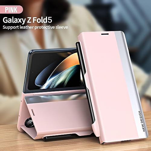 Phone case for Samsung Galaxy Z Fold 5 2023 Magnetic Translucent Plating Leather Flip Case + PC Smart Full Body Protective Shell Stand Holder Cover for Samsung Galaxy Z Fold 5 2023 Phone Cover (Color
