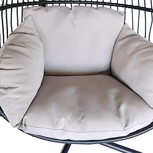 PRIVATE GARDEN Large Hanging Egg Chair with Stand Outdoor Patio Folding Egg Chair Indoor Swing Egg Chair with Light Grey Waterproof Cushion Heavy Duty C-Stand 330LBS Capacity