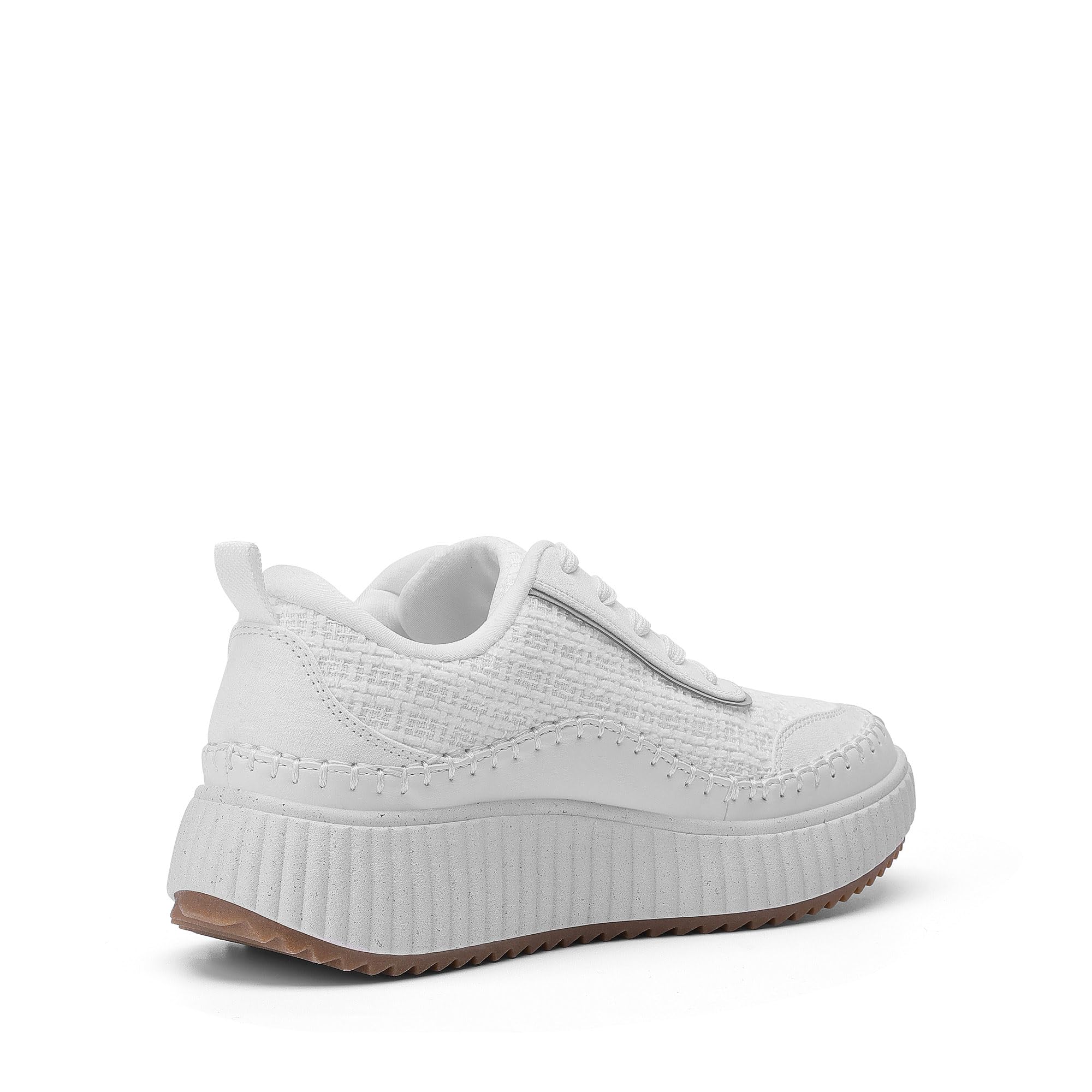 DREAM PAIRS Women Chunky City Tweed Comfortable Casual Platform Fashion Sneaker,Size 7.5,White,SDFN2379W