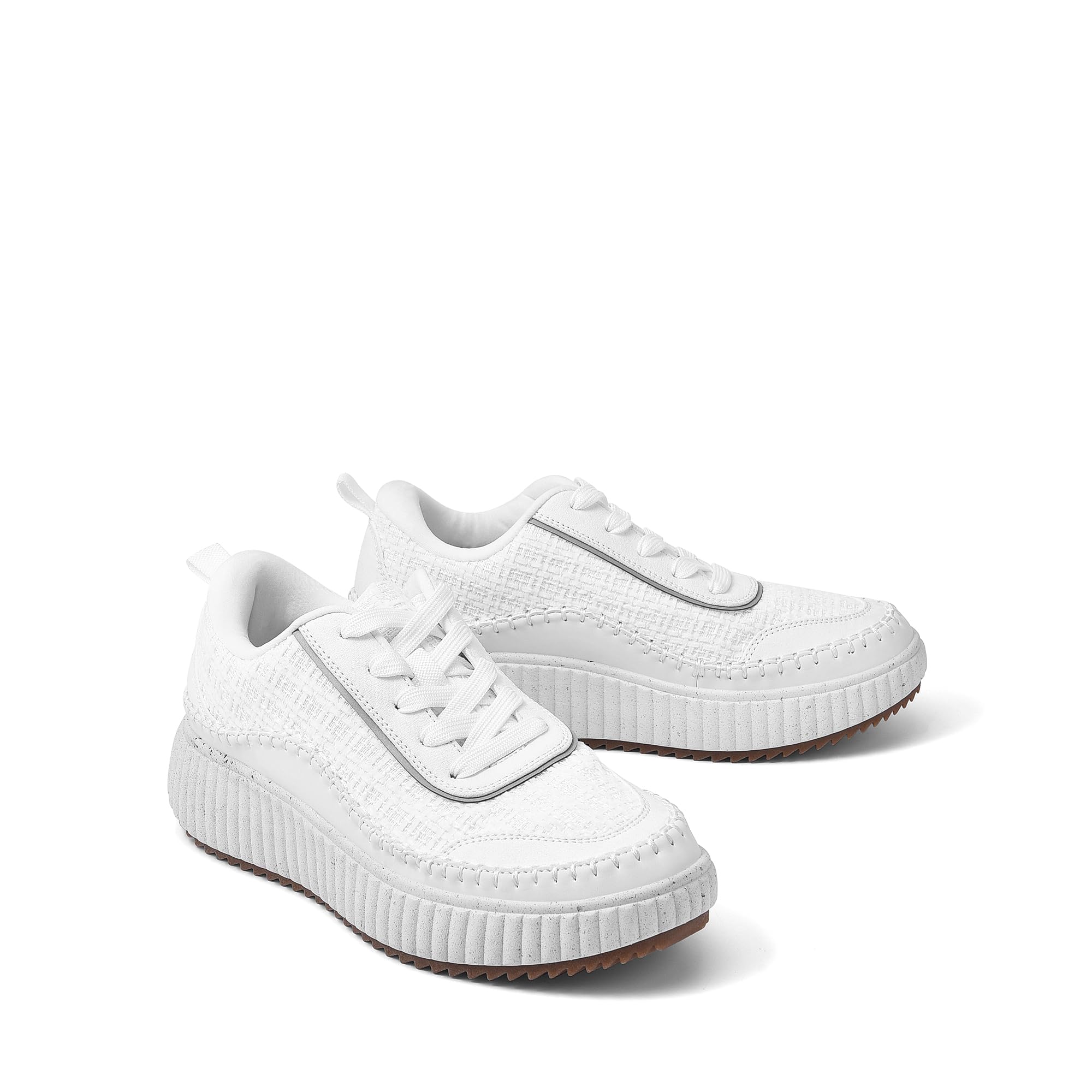 DREAM PAIRS Women Chunky City Tweed Comfortable Casual Platform Fashion Sneaker,Size 7.5,White,SDFN2379W