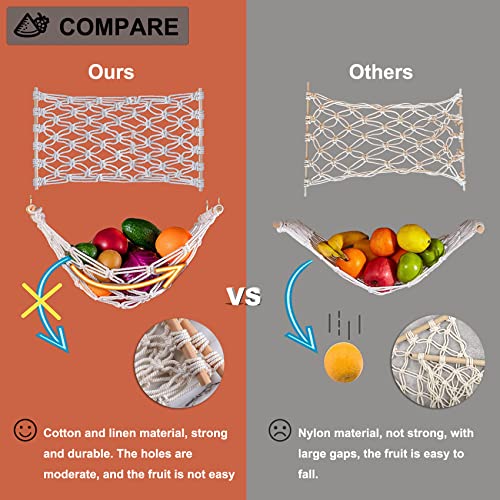 Hanging Fruit Hammock Under Cabinet，Macrame Handwoven Boho Veggie and Fruit Hammock Fruit Holder Net Hanging Kitchen Storage，Includes Banana Hanger And Hook，Saves Counter Space at Home，Boat，or Rv