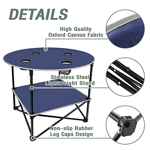 LESES Portable Picnic Table with Shelf Beach Table Outdoor Folding Camping Tables That Fold Up Lightweight with Cup Holders with Storage Bag