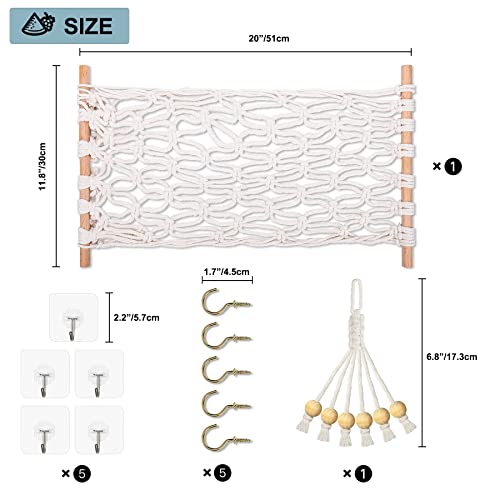 Hanging Fruit Hammock Under Cabinet，Macrame Handwoven Boho Veggie and Fruit Hammock Fruit Holder Net Hanging Kitchen Storage，Includes Banana Hanger And Hook，Saves Counter Space at Home，Boat，or Rv