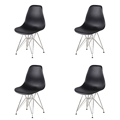 NC Set of 4 Modern Design Dining Chair with Chrome Metal Legs, Nordic Style Exquisite Design Chair for Living Room, Office, Study, Bedroom, Black