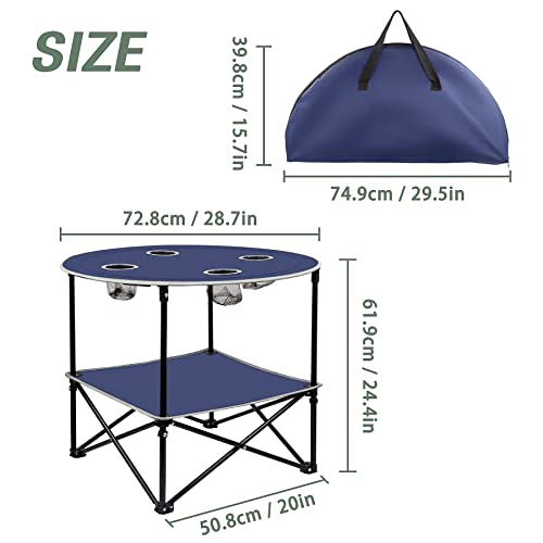LESES Portable Picnic Table with Shelf Beach Table Outdoor Folding Camping Tables That Fold Up Lightweight with Cup Holders with Storage Bag