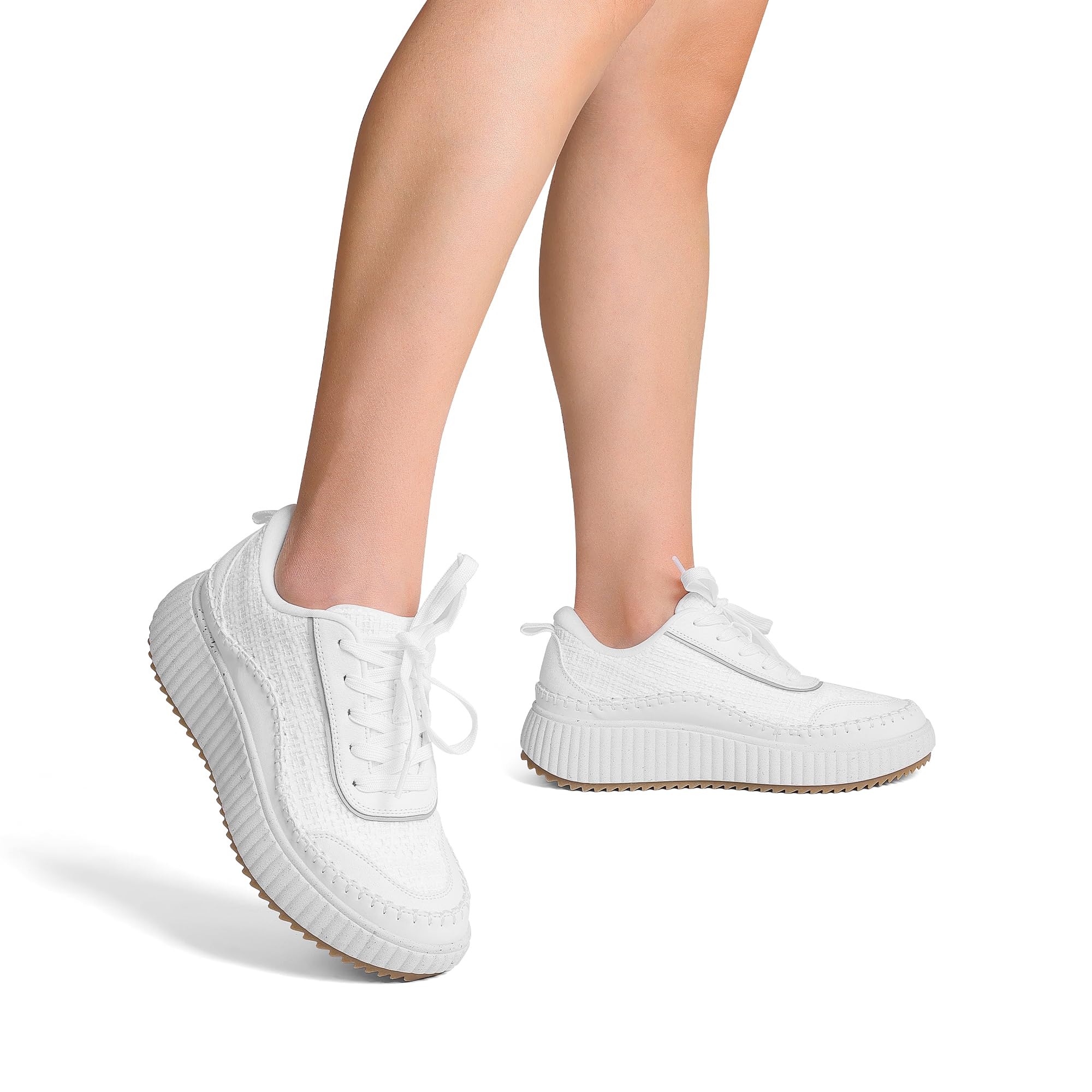 DREAM PAIRS Women Chunky City Tweed Comfortable Casual Platform Fashion Sneaker,Size 7.5,White,SDFN2379W