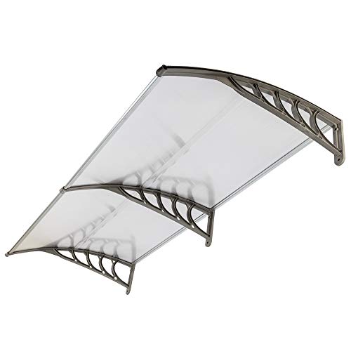 FCH Window Awning Door Canopy, 40" x 80" Window Awning Overhead Door Modern Polycarbonate Cover Outdoor Front Door Patio Canopy UV Rain Snow Sunlight Protection Hollow Sheet/Silver & Gray