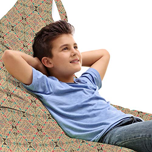 Ambesonne Ethnic Lounger Chair Bag, Geometric Forms in Grunge Mosaic Style Boho Native Prehistoric Style Details, High Capacity Storage with Handle Container, Lounger Size, Pink Tan and Blue