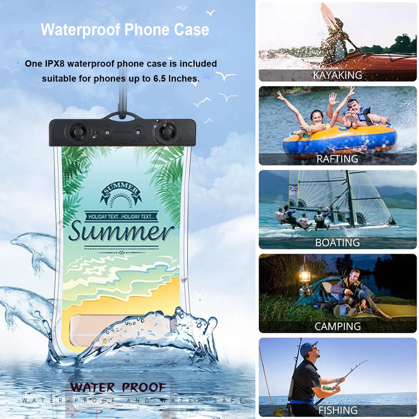 Waterproof Dry Bag,5L/10L/20L Waterproof Floating Backpack Roll Top Dry Sack Keeps Gear Dry,with Waterproof Phone Case for Kayaking,Rafting,Boating,Swimming,Camping,Beach and Fishing (10L-Blue-1pcs)