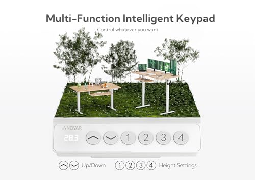 INNOVAR Bamboo Electric Standing Desk, 48×24 Inch Adjustable Desk with Keyboard Tray, Stand up Home Office Desk with Whole-Piece Board, White Frame/Bamboo Top