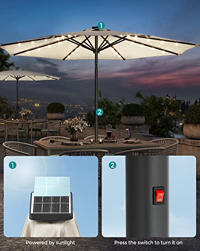 SONGMICS 9 ft Solar Patio Umbrella, 32 LED Lights, Lighted Table Outdoor Umbrella, UPF 50+, 30° Dual-Tilt System, for Garden Balcony Patio Backyard Market, Without Base, Beige UGPU11BE