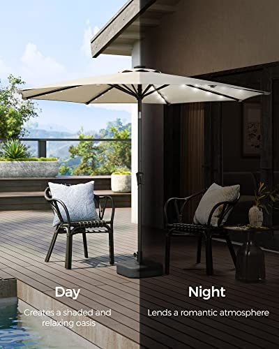 SONGMICS 9 ft Solar Patio Umbrella, 32 LED Lights, Lighted Table Outdoor Umbrella, UPF 50+, 30° Dual-Tilt System, for Garden Balcony Patio Backyard Market, Without Base, Beige UGPU11BE