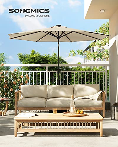 SONGMICS 9 ft Solar Patio Umbrella, 32 LED Lights, Lighted Table Outdoor Umbrella, UPF 50+, 30° Dual-Tilt System, for Garden Balcony Patio Backyard Market, Without Base, Beige UGPU11BE