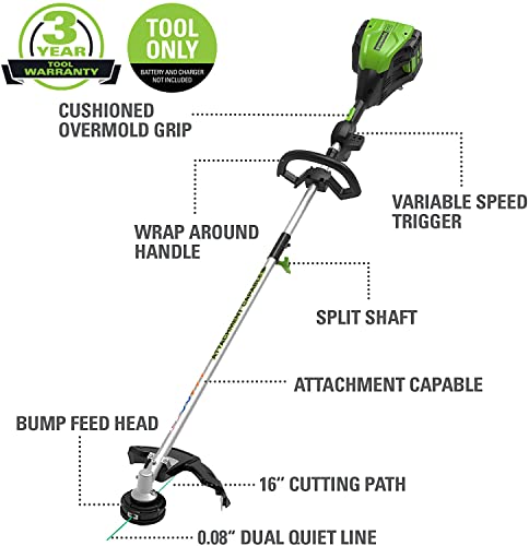Greenworks PRO 16-Inch 80V Cordless String Trimmer (Attachment Capable), Battery Not Included GST80320