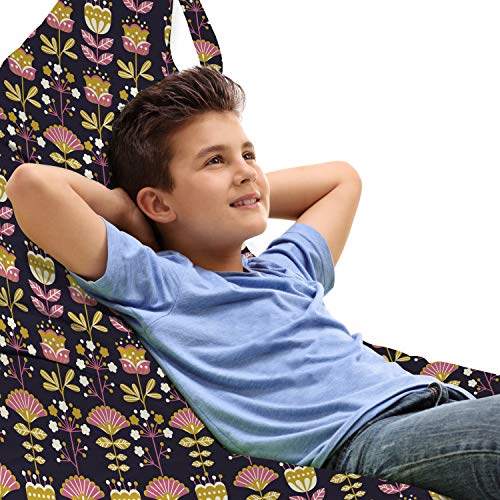 Ambesonne Floral Lounger Chair Bag, Retro Theme Vintage Illustration Colorful Flowers Pattern on Dark Background, High Capacity Storage with Handle Container, Lounger Size, Multicolor
