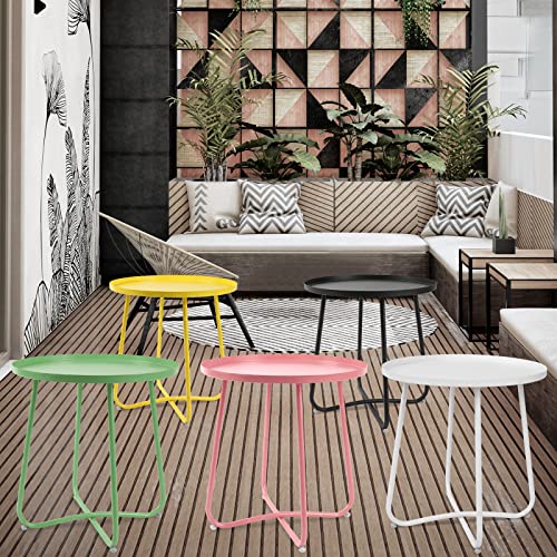 ECOMEX Patio Side Table, Round Outdoor Metal Side Table Small Sofa End Table, Patio Waterproof Accent Coffee Table for Living Room Bedroom Garden Balcony Patio(Black)