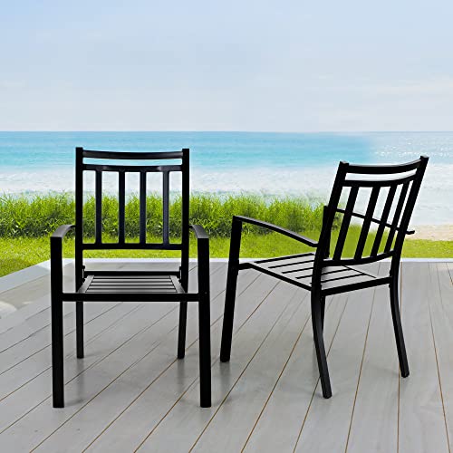 Sophia & William Outdoor Chairs Black Metal Patio Dining Chairs Set of 2,E-Coating Metal Stackable Lawn Chairs,Wrought Iron Outdoor Metal Dining Chairs for Garden Backyard,300 lbs