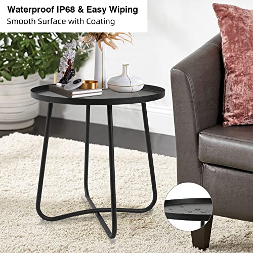 ECOMEX Patio Side Table, Round Outdoor Metal Side Table Small Sofa End Table, Patio Waterproof Accent Coffee Table for Living Room Bedroom Garden Balcony Patio(Black)