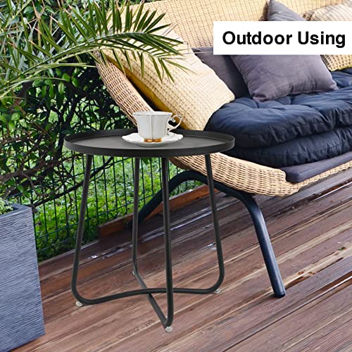 ECOMEX Patio Side Table, Round Outdoor Metal Side Table Small Sofa End Table, Patio Waterproof Accent Coffee Table for Living Room Bedroom Garden Balcony Patio(Black)