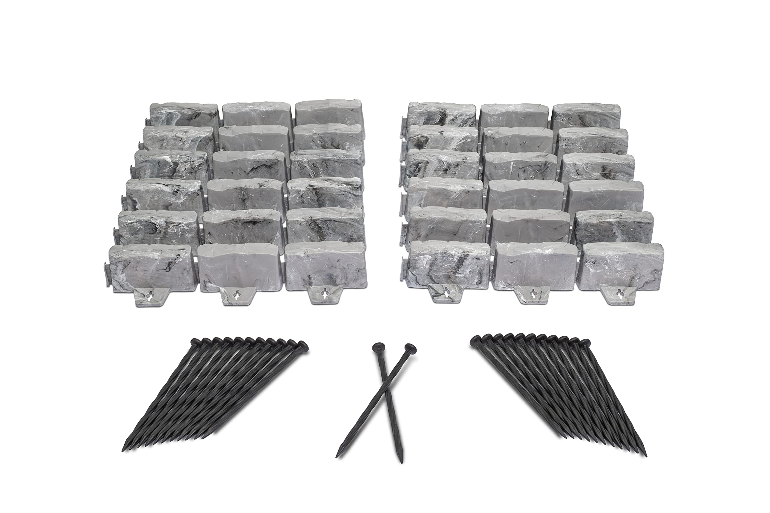 EasyFlex No-Dig Landscape Edging with Anchoring Spikes, 2.7 in Tall Decorative Stone-Look Garden Border, 15 Foot Kit, Slate Gray & Tall Wall No-Dig Landscape Edging, 90' kit