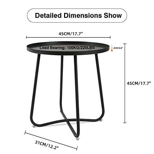 ECOMEX Patio Side Table, Round Outdoor Metal Side Table Small Sofa End Table, Patio Waterproof Accent Coffee Table for Living Room Bedroom Garden Balcony Patio(Black)