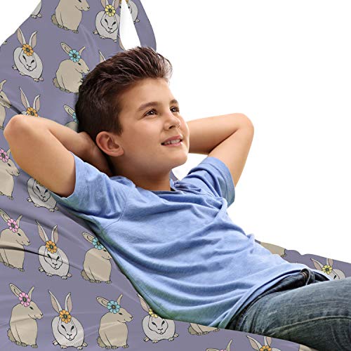 Ambesonne Rabbit Lounger Chair Bag, Illustration of Repetitive Bunnies of Colorful Floral Head Accessories, High Capacity Storage with Handle Container, Lounger Size, Mauve and Multicolor