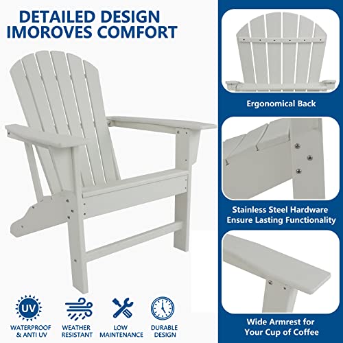 PIZATO Modern Adirondack Chair, HDPE Material Weather Resistant Not Fade & Crack Composite Adirondack Chairs Fire Pit Chairs for Backyard Garden Lawn Porch, White