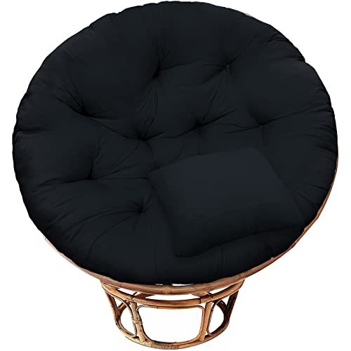Bextile Papasan Chair Cushion Only, Thickened Round Papasan Chair Cushion, Leisure Papasan Seat Cushion with Square Pillow (Black)