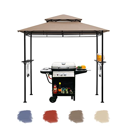 DikaSun BBQ Grill Gazebo 8 x 5 Barbecue Canopy Double Tiered Outdoor BBQ Grill Tent with Shelves and 10 Hooks