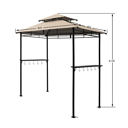 DikaSun BBQ Grill Gazebo 8 x 5 Barbecue Canopy Double Tiered Outdoor BBQ Grill Tent with Shelves and 10 Hooks