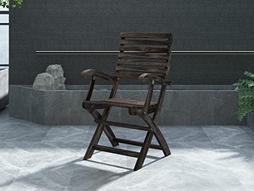 INTERBUILD REAL WOOD Acacia Hardwood Foldable Casino Chair with Arm Rests, Balcony | Dining | Garden | Patio Chairs, 17" Tall, 2 Piece Set - Espresso