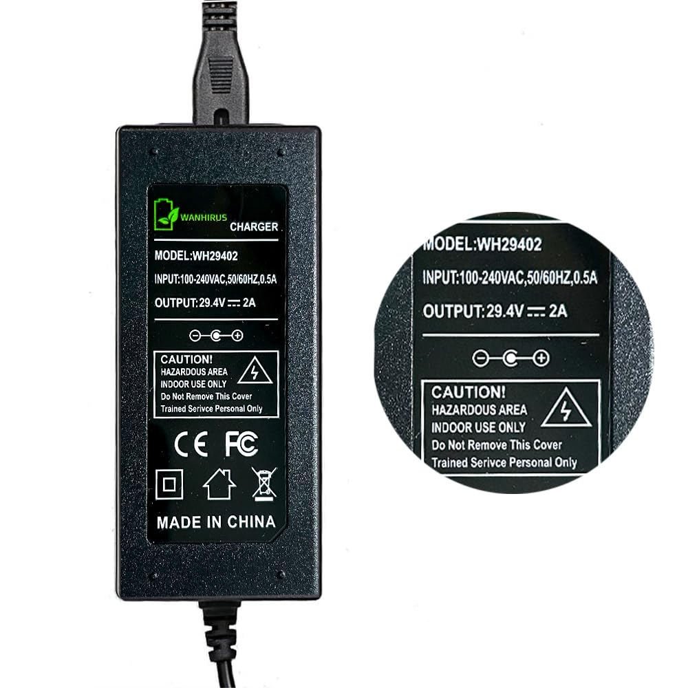 29.4V 2A Charger 5 Plugs for 24V 25.2V 25.6V Scooter Lithium Battery, Pack DC 5.5 * 2.1 with 8mm 3 Prong/ 12mm 3 Prong/ 8mm RCA/ 3-Pin Male XLR Connector