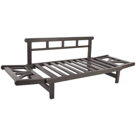 Outdoor Convertible Sofa Daybed Futon Deep Seating Adjustable Wood Patio Furniture with Blue Cushions