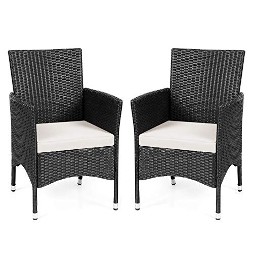 Casart Set of 2 Rattan Cushioned Chairs, Outdoor Wicker Dining Armchairs, Perfect for Porch, Patio and Balcony