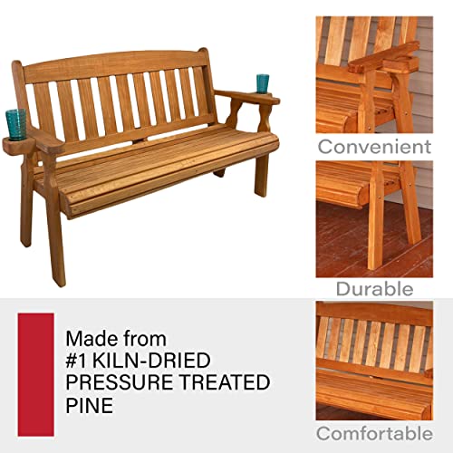 Amish Heavy Duty 800 Lb Mission Pressure Treated Garden Bench with Cupholders (5 Foot, Cedar Stain)