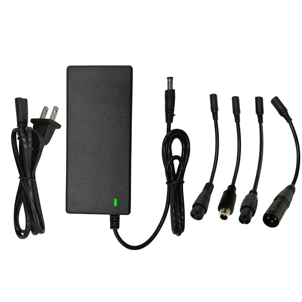 42V 2A Charger 5 Plugs for Scooter 36V Lithium Battery, Pack DC 5.5 * 2.1 with 8mm 3 Prong Connector /12mm 3 Prong Connector /8mm RCA Connector/ 3-Pin Male XLR Connector